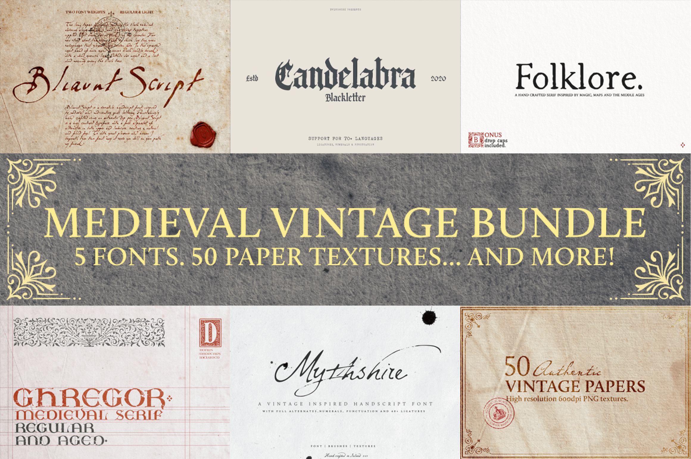 Medieval Vintage Bundle - Fonts & Textures - Epic Bundle